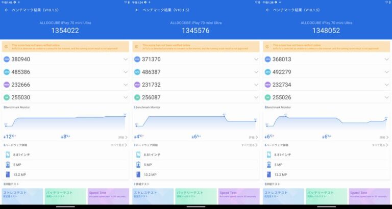 いいよぉ！「ALLDOCUBE iPlay 70 mini Ultra」実機でAnTuTuベンチマークスコアをチェック！